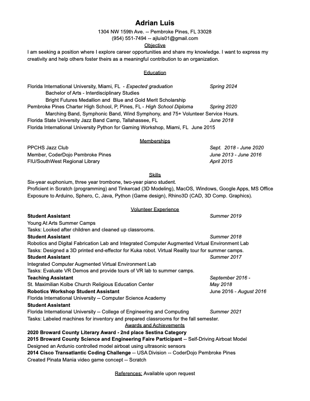 Master Resume – Everything Adrian